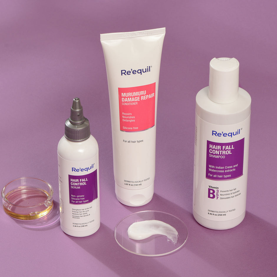 Buy Anti Hair Fall Shampoo, Conditioner & Serum by Re'equil - 15% Off